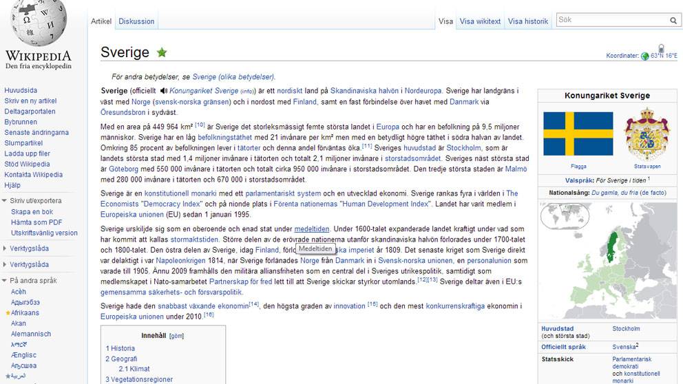 Sverige – populärast på svenska Wikipedia | SVT Nyheter