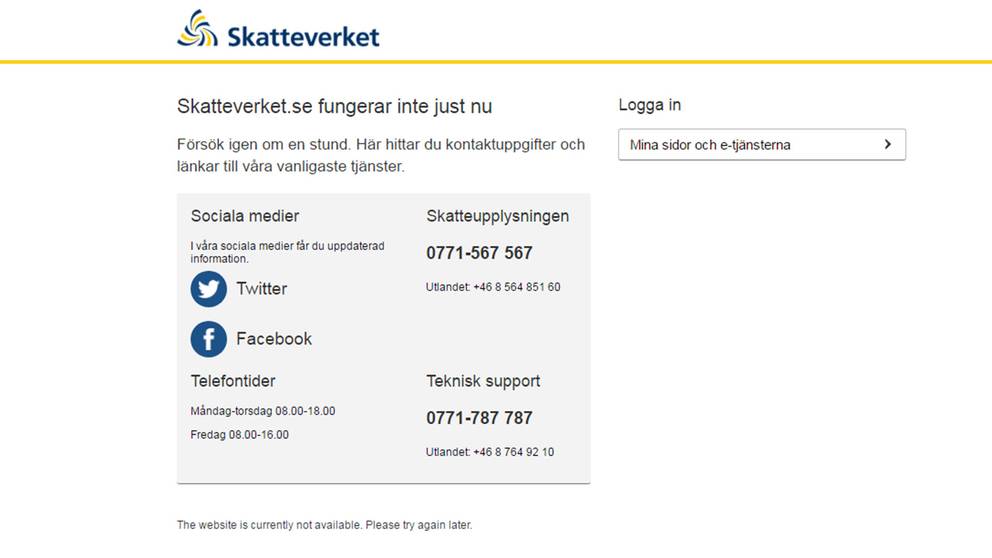 Skatteverkets hemsida ligger nere | SVT Nyheter