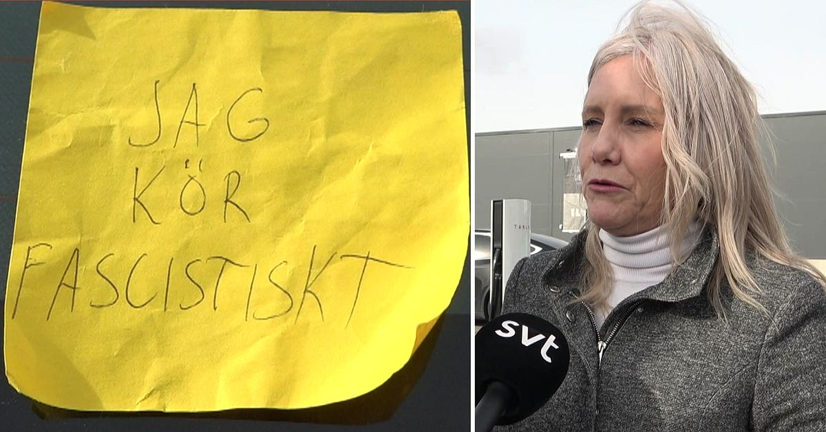 Helen fick lapp med Tesla-hat – budskapet: ”Jag kör fascistiskt” | SVT ...
