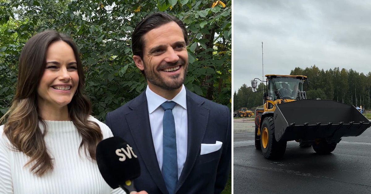 Här testar prinsen och prinsessan att köra hjullastare | SVT Nyheter