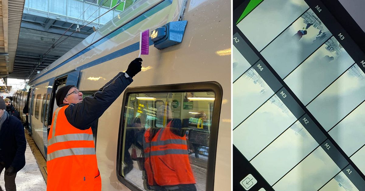 MTR:s lösning på pendeltågens igensnöade kameror: sopborstar | SVT Nyheter
