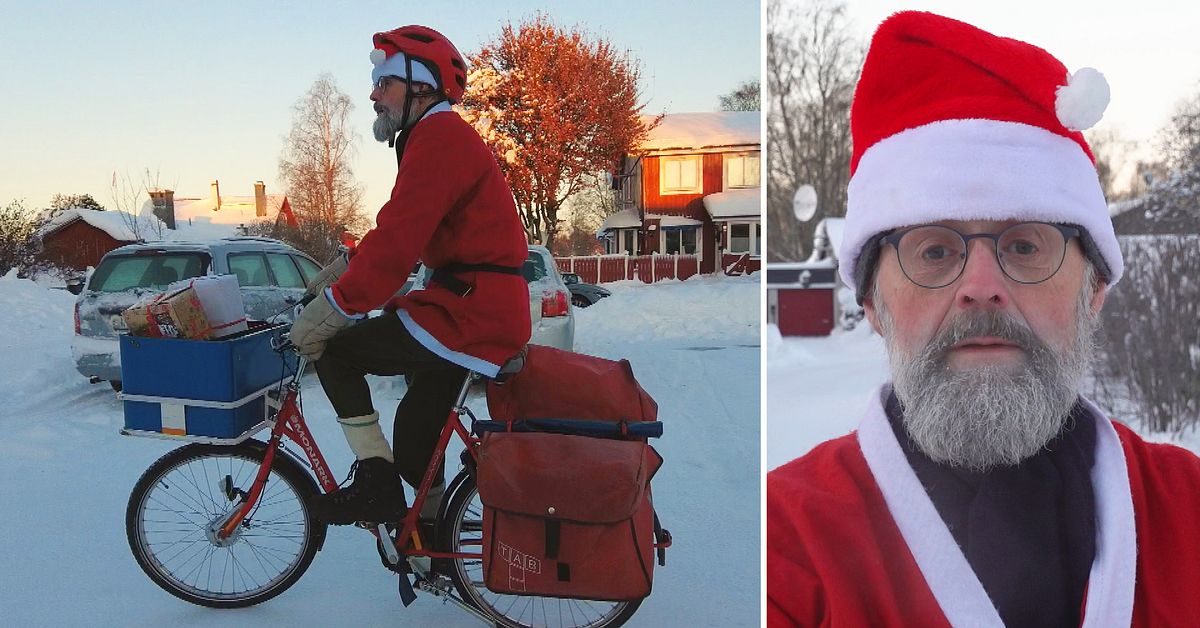 Martin Lundström, 71, i Umeå jobbar extra som cyklande jultomte | SVT ...