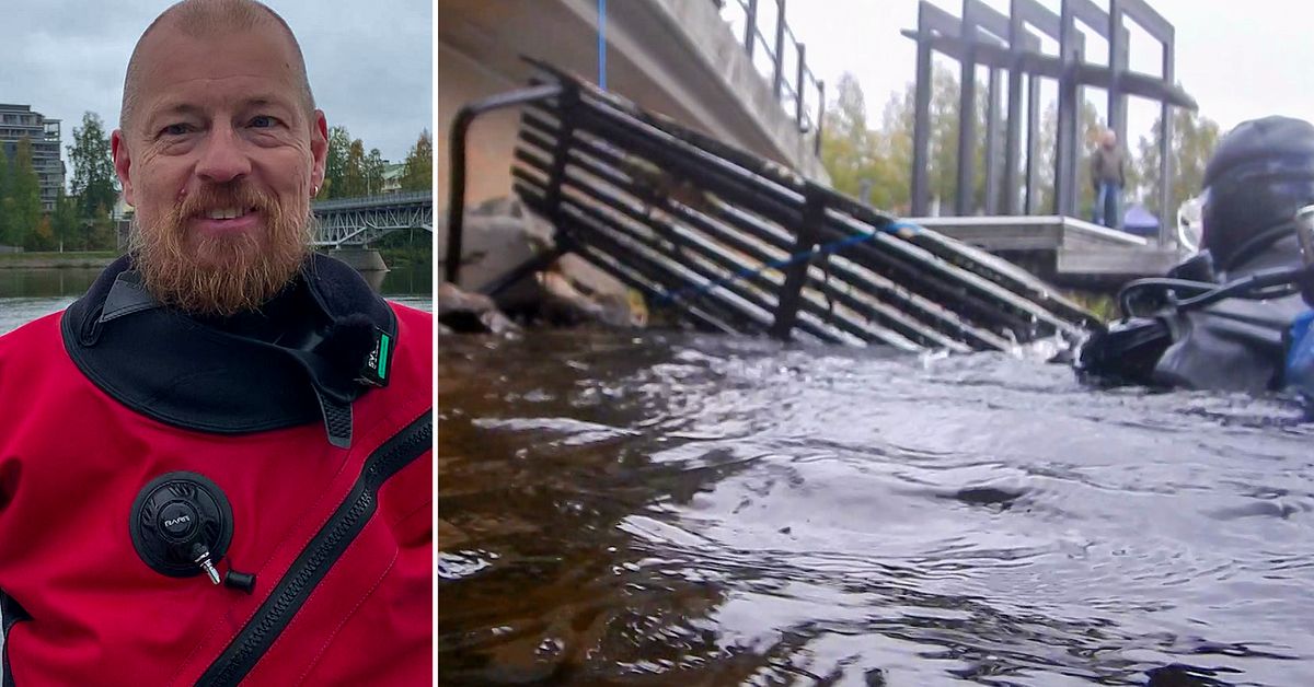 Dykare hjälpte till att städa i Skellefteälven | SVT Nyheter
