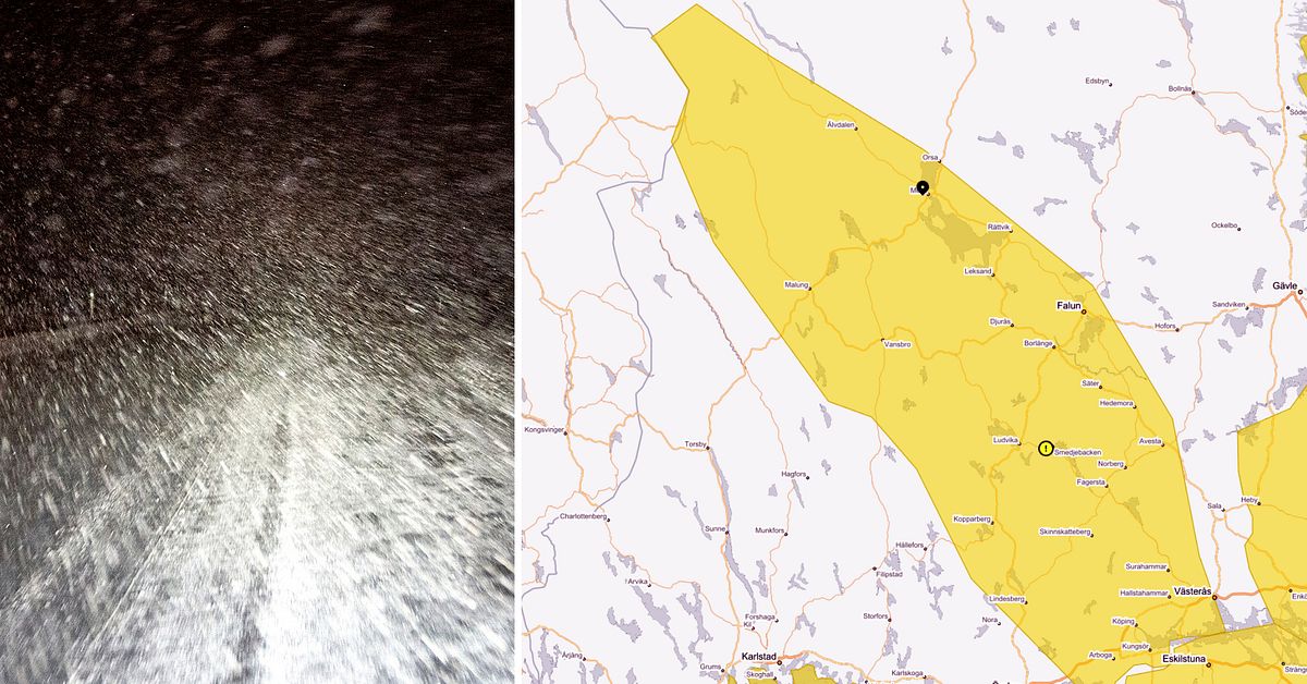 Gul varning för snöfall – väntas påverka morgontrafiken | SVT Nyheter