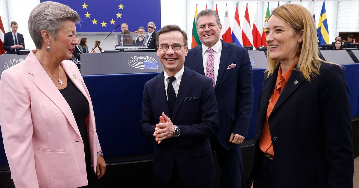 Statsminister Ulf Kristersson talar inför EU-parlamentet | SVT Nyheter