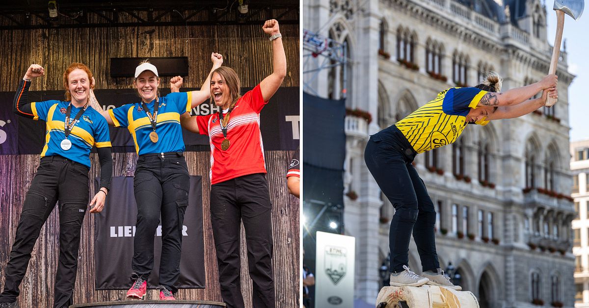 Tove Njåstad i Orsa hugger ved året om – tävlar i Timbersport | SVT Nyheter