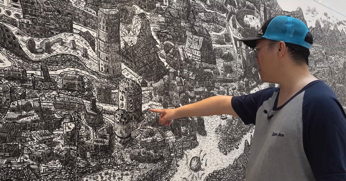 Se David Cheungs 20 meter långa tavla: ”Tog ett halvår” | SVT Nyheter