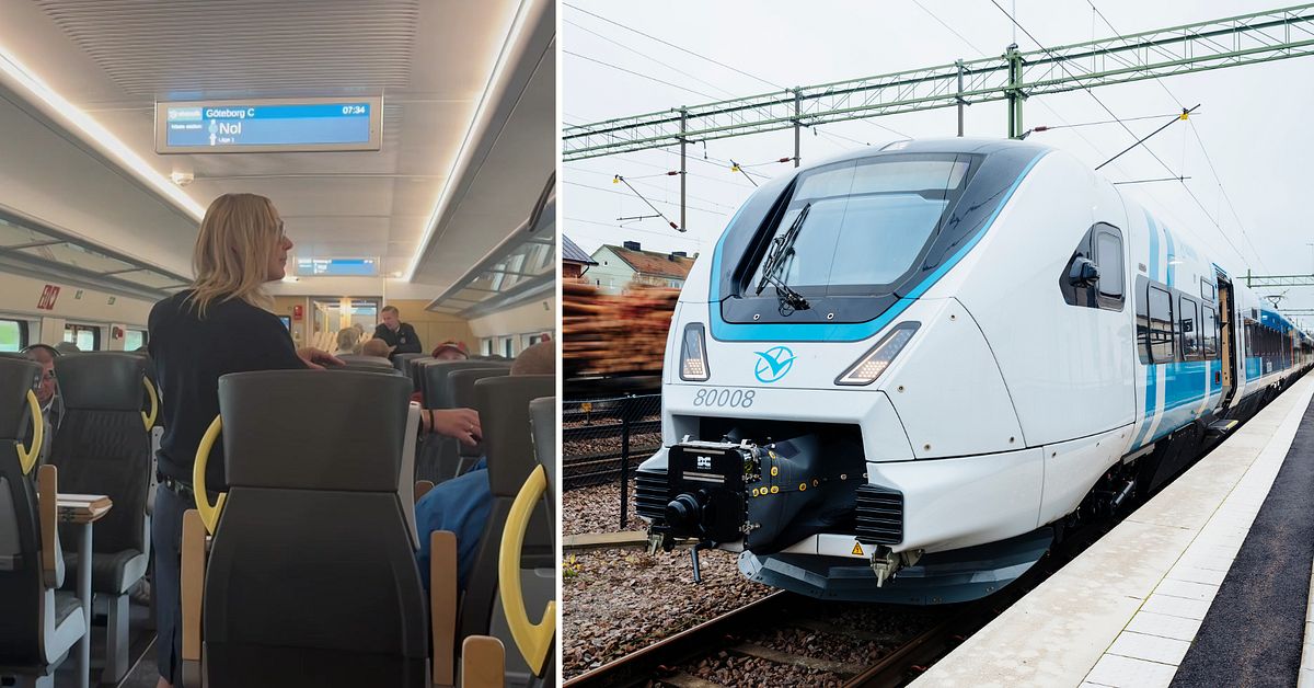 Nu rullar Västtrafiks nya X80-tåg – så var premiärturen | SVT Nyheter