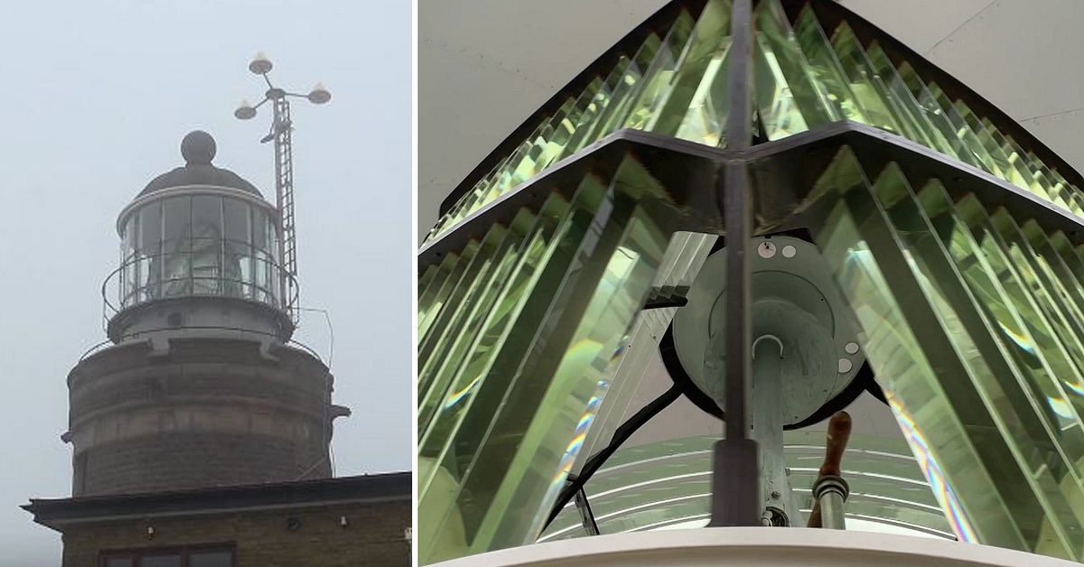 Följ med till toppen av Kullens fyr – se den gigantiska linsen på nära ...
