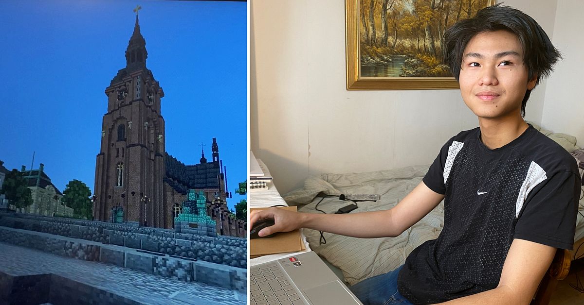 Teeraphat, 18, bygger 100 år gammalt Falun – i Minecraft | SVT Nyheter