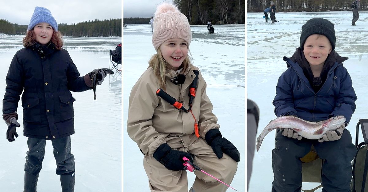 Se 7-åriga Dennis glädje när han får upp en regnbåge genom isen vid ...