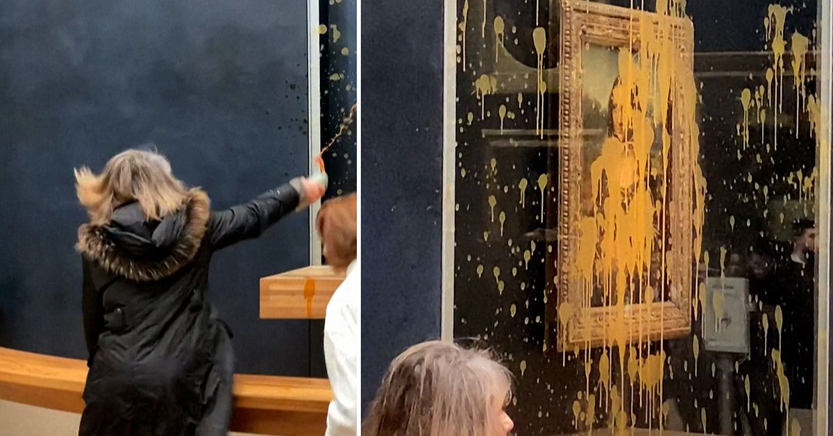 Här kastar klimataktivister soppa på ”Mona Lisa” | SVT Nyheter