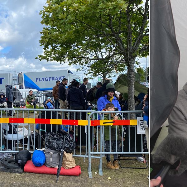 Här tältar resenärerna vid Landvetter för att få provisoriskt pass ...