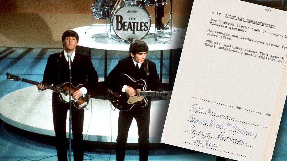 Beatles första skivkontrakt auktioneras ut | SVT Nyheter