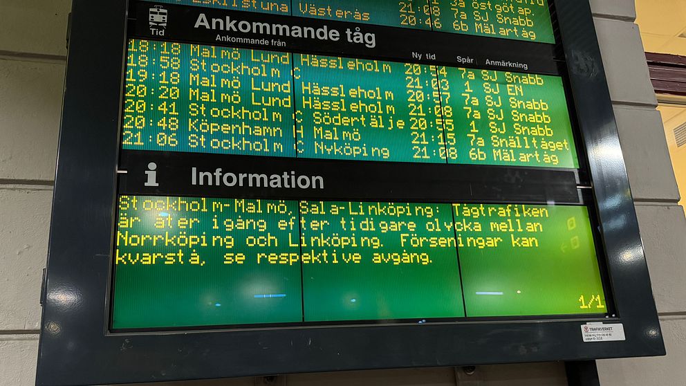 Tågen rullar igen efter stopp mellan Norrköping och Kimstad | SVT Nyheter