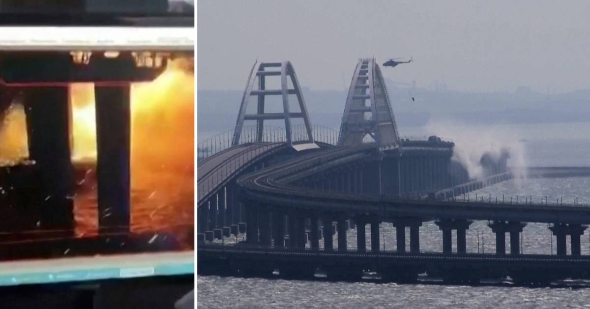 Övervakningsfilm visar explosionen på Krimbron | SVT Nyheter